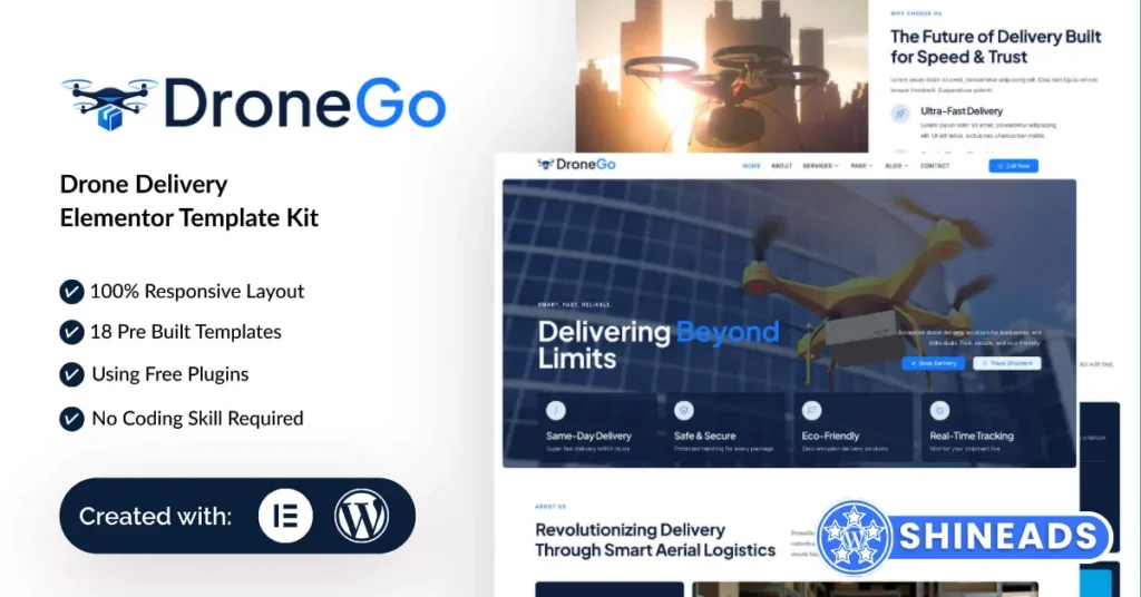DroneGo - Drone Delivery Elementor Template Kit Free Download v1.0